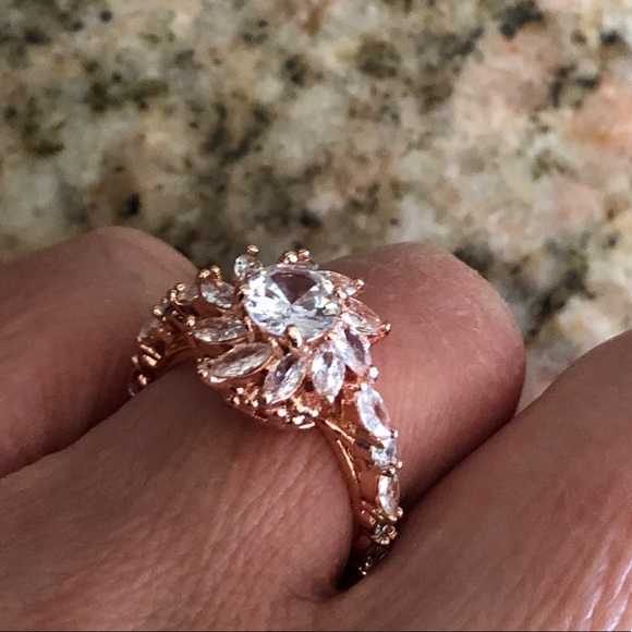 Jewelry | Rose Gold Over Sterling Silver Diamond Flower Ring | Poshmark